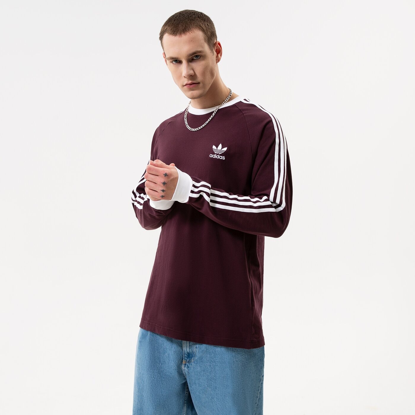 ADIDAS TRIČKO 3-STRIPES LS T HK7288 | barva BORDOVÁ | Módní Trika a ...